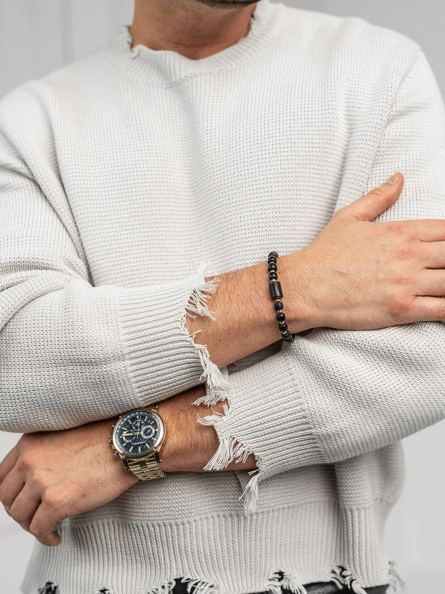 Čierny pánsky náramok s korálkami na gumičke Bolf TT4924 - Bolf.sk